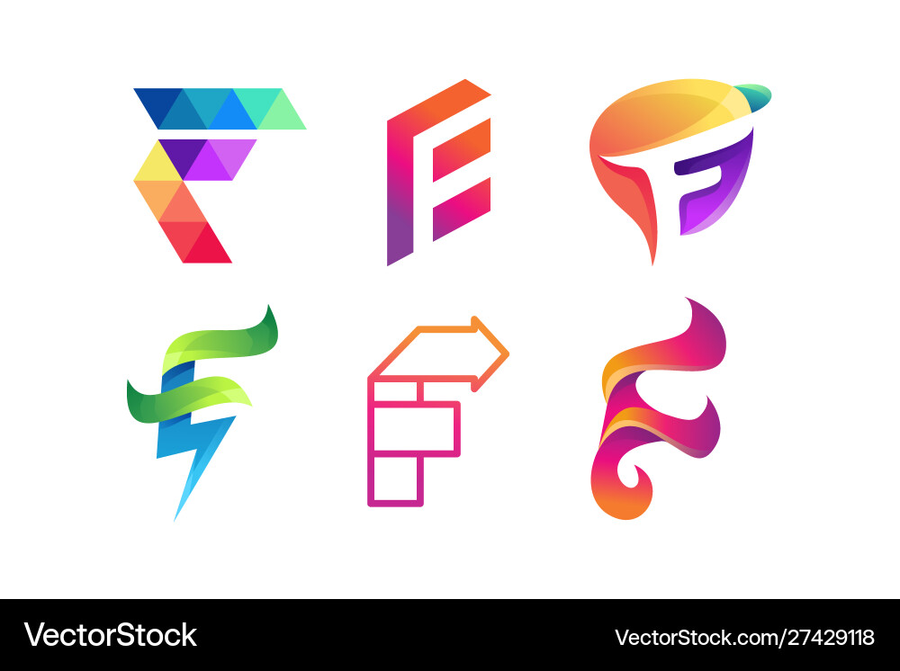 Abstract letter f logo set Royalty Free Vector Image