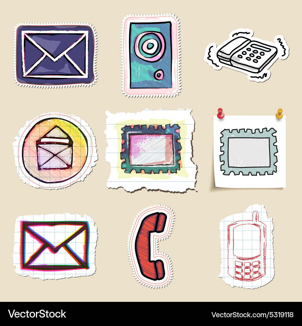 Communication icons set hand drawn and isolated Vector Image