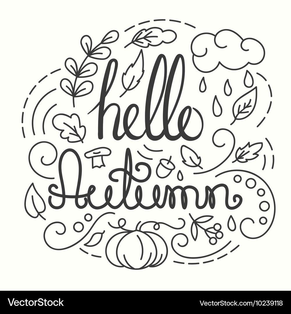 Hello autumn card with lettering Royalty Free Vector Image