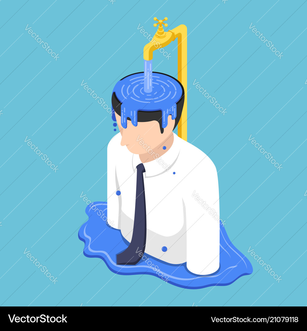 Isometric businessman head overflow water from Vector Image