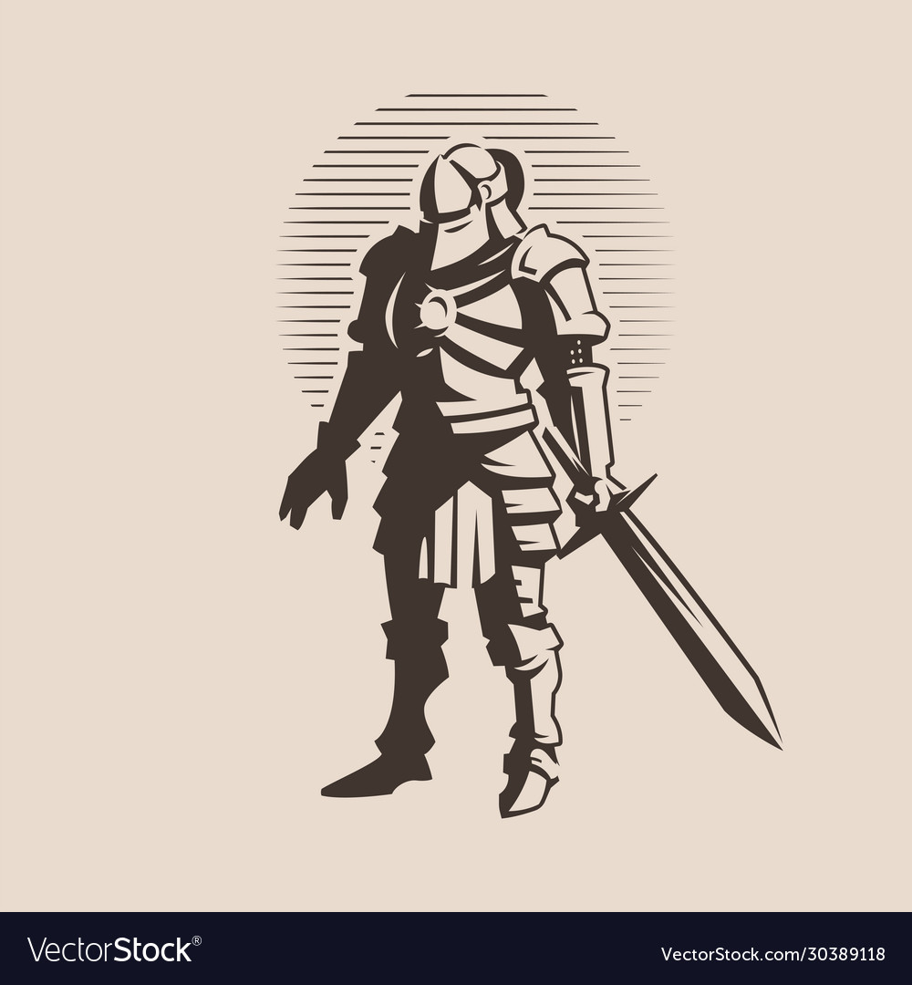 Knight with a sword in armor Royalty Free Vector Image
