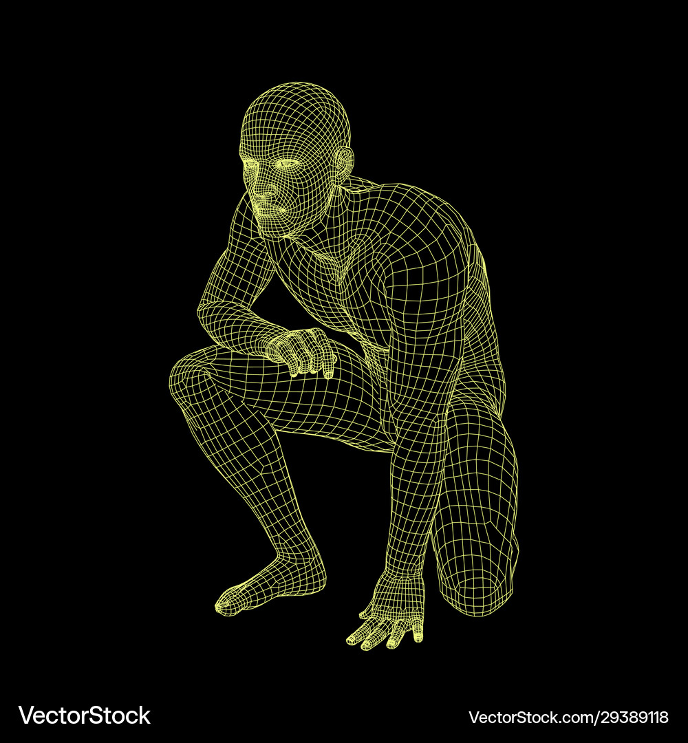 Man sitting on ground wireframe human body Vector Image