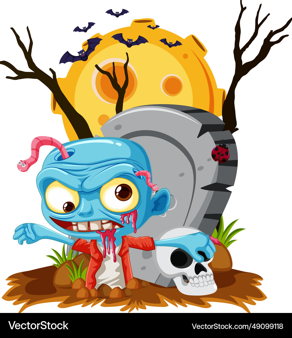 Zombie rising graveyard awakening on full moon Vector Image