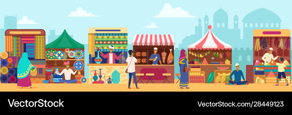 Asian street market flat Royalty Free Vector Image