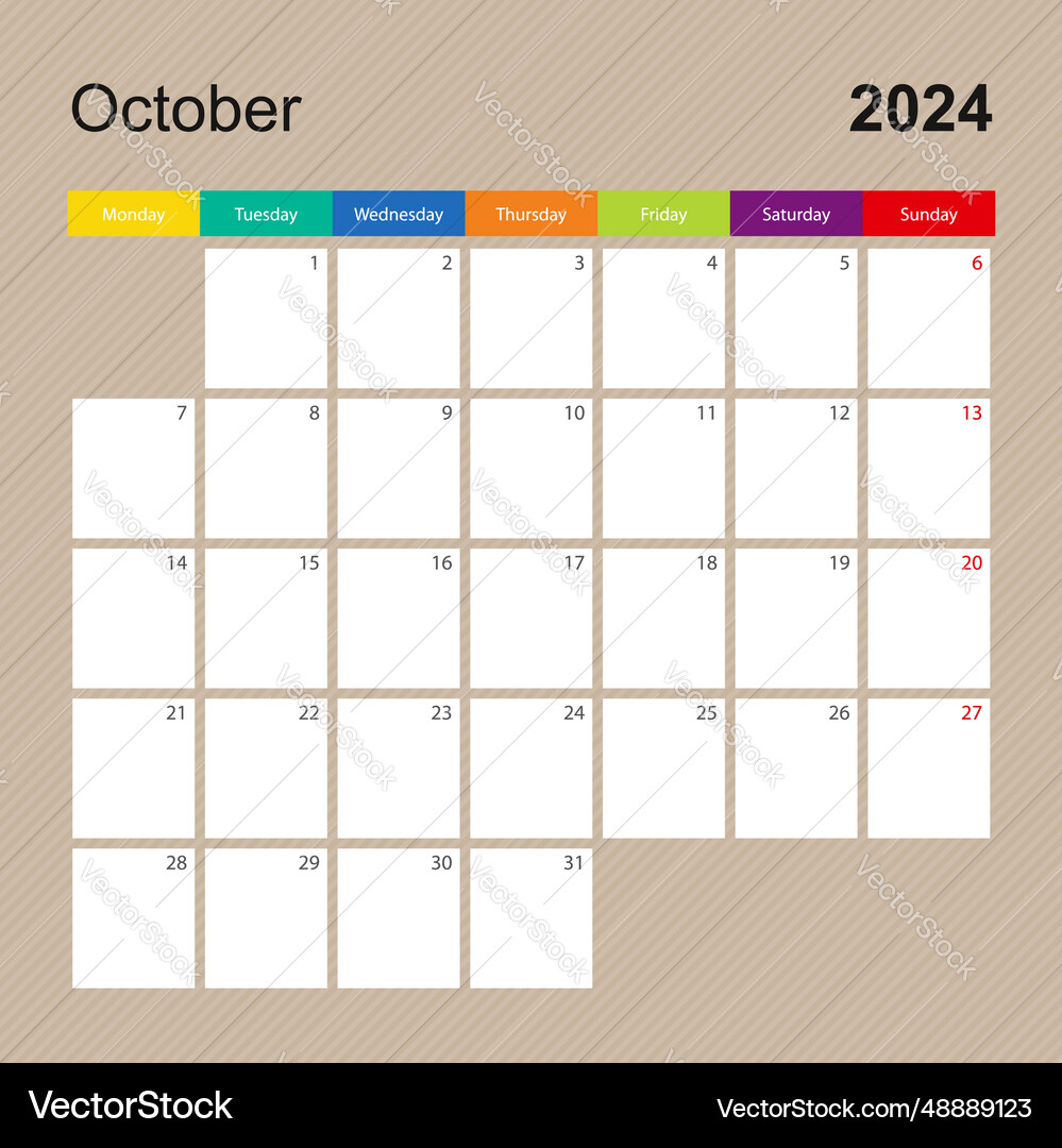 Calendar page for october 2024 wall planner Vector Image