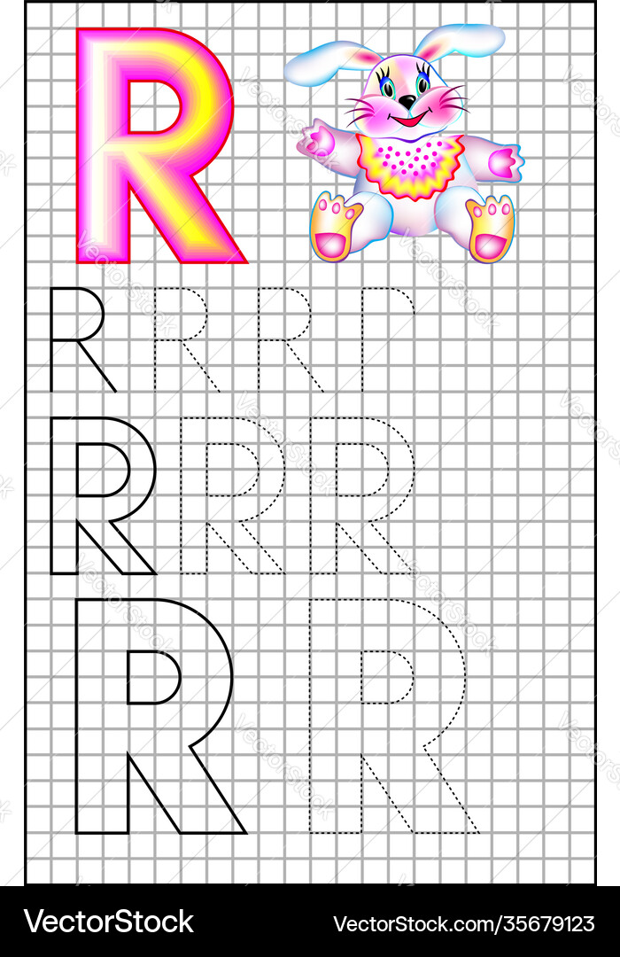 Educational page with letter r on a square paper Vector Image