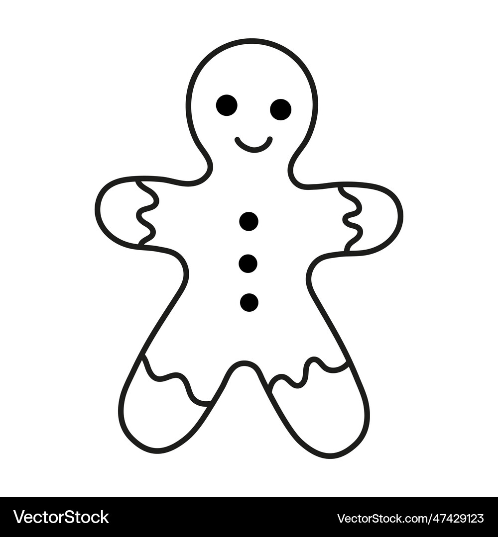 Isolated doodle gingerbread man black and white Vector Image
