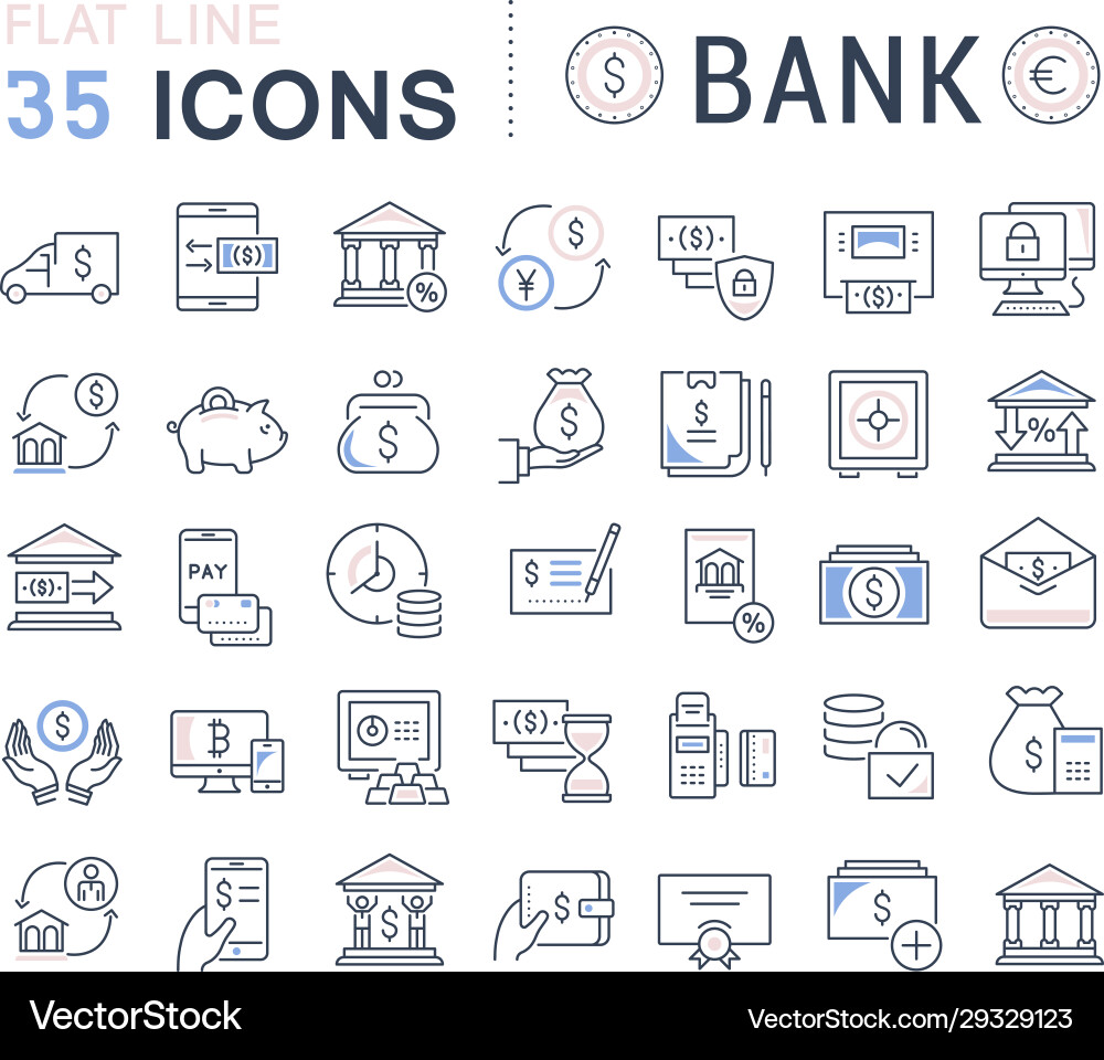 Set line icons bank Royalty Free Vector Image - VectorStock