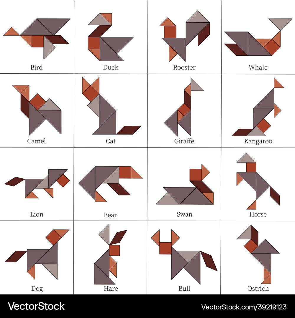 Tangram Animal Puzzle Set Royalty Free Vector Image