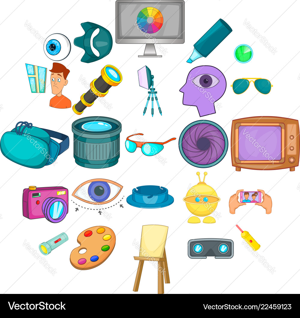 Vision icons set cartoon style Royalty Free Vector Image