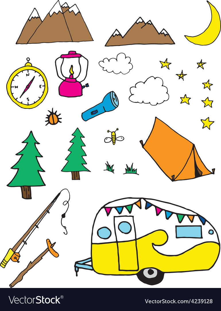 Bright Camping Doodles Clip Art Royalty Free Vector Image