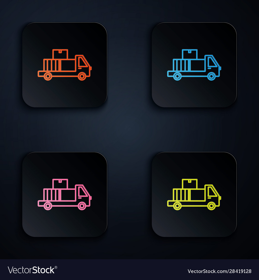 Color neon line delivery truck with cardboard Vector Image