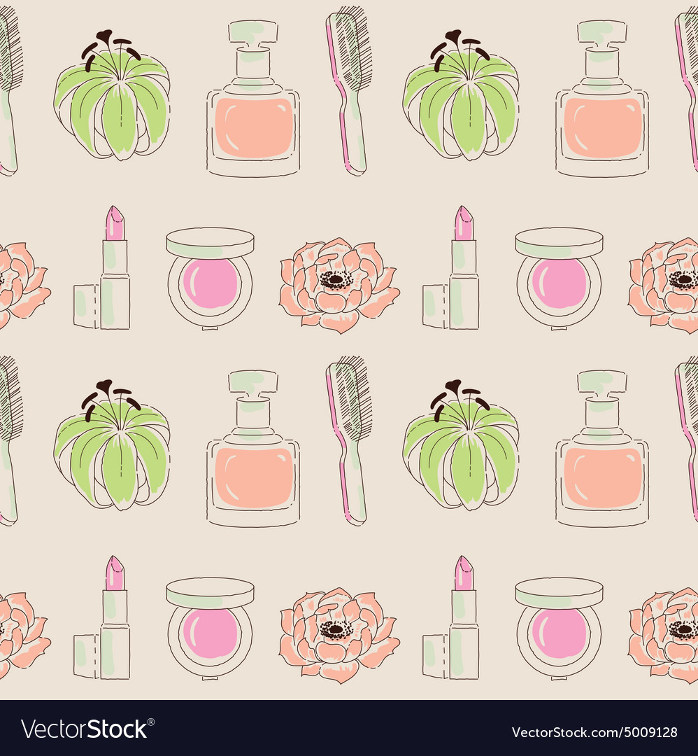 Cosmetics seamless pattern hand drawn lipstick Vector Image