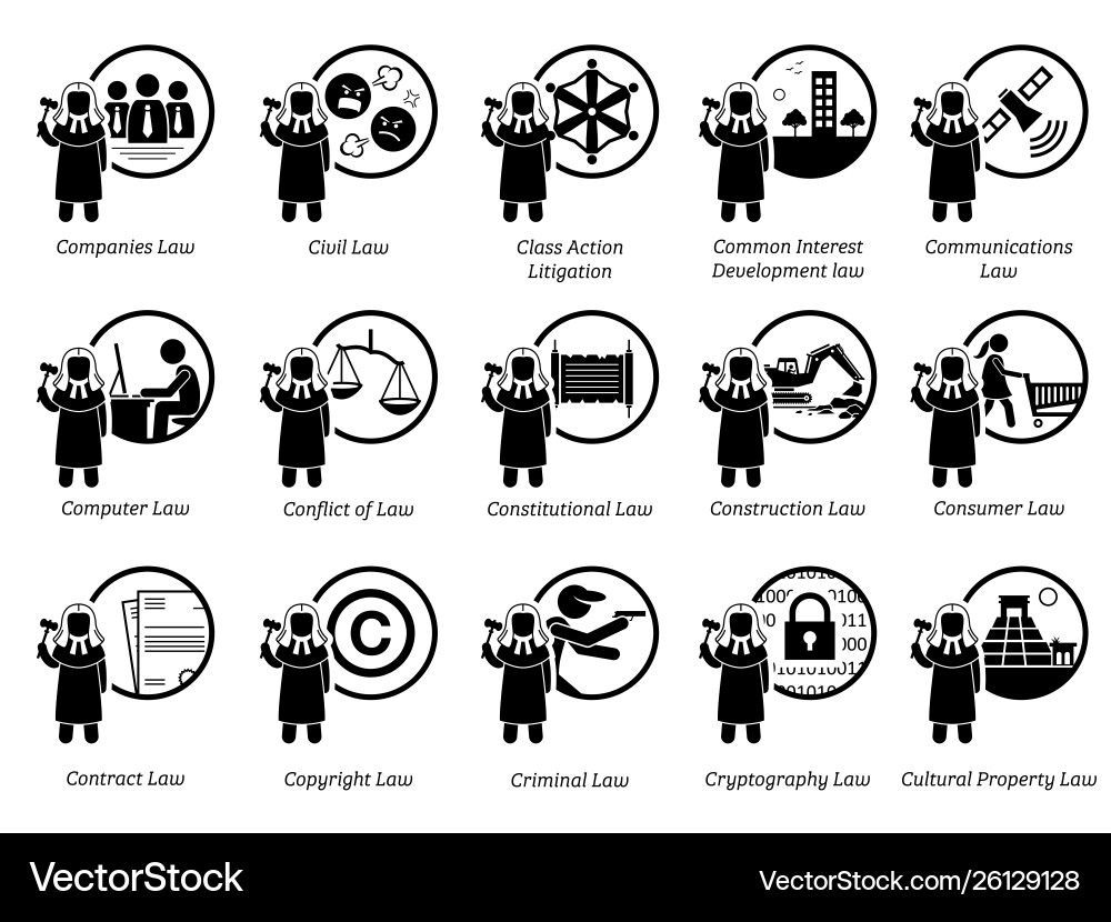 Different type laws icons depict field and Vector Image