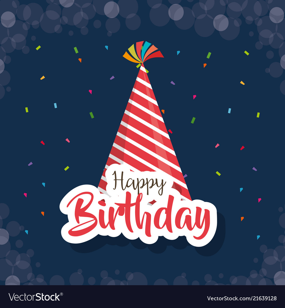 Happy birthday card with party hat Royalty Free Vector Image