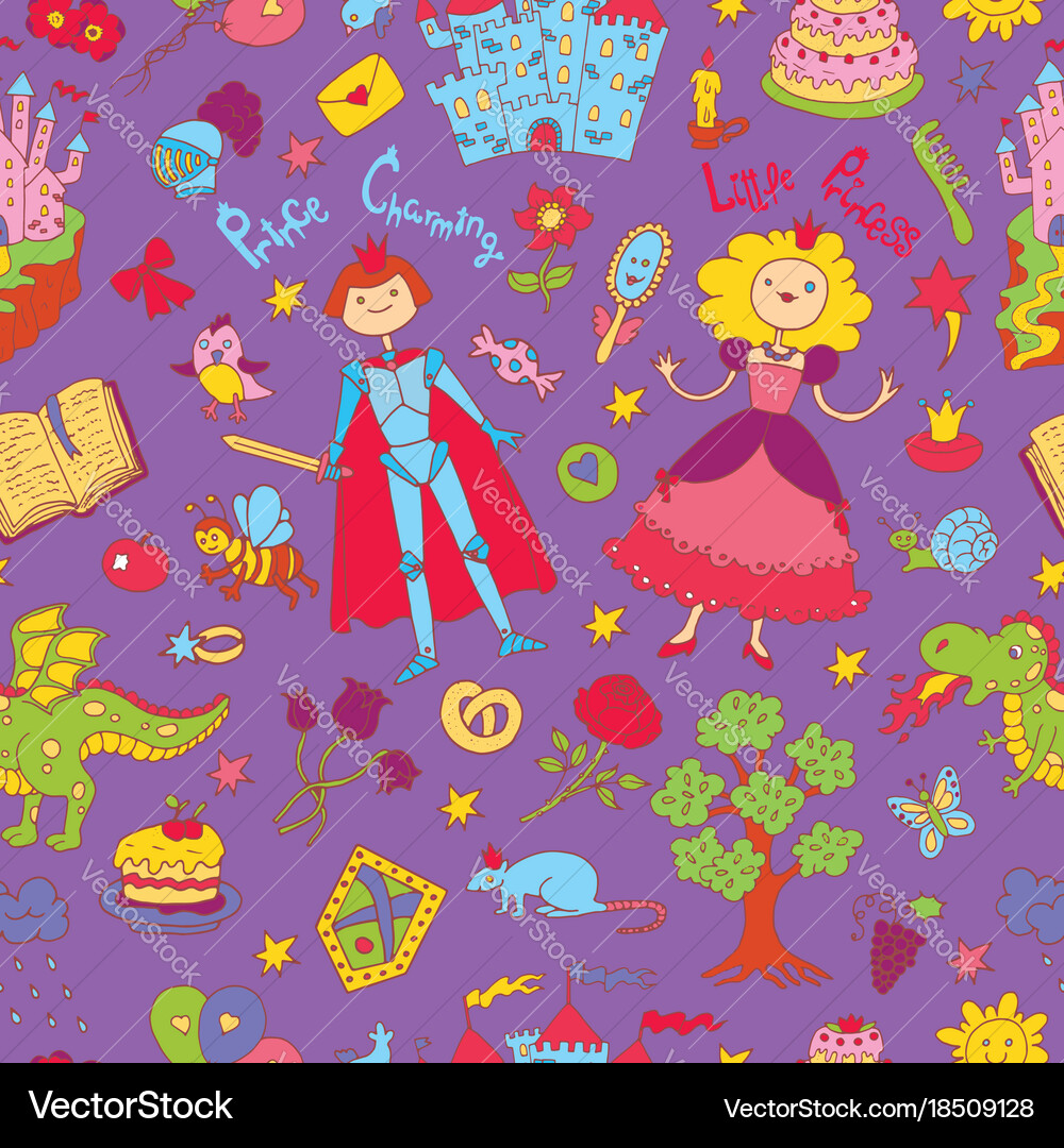 Seamless pattern with colorful prince and princess