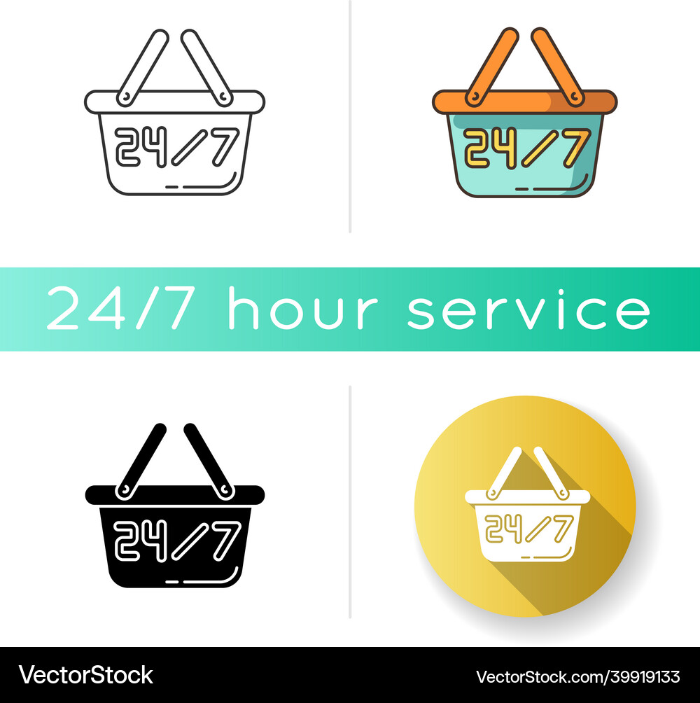 24 7 hours store icon twenty four seven Royalty Free Vector