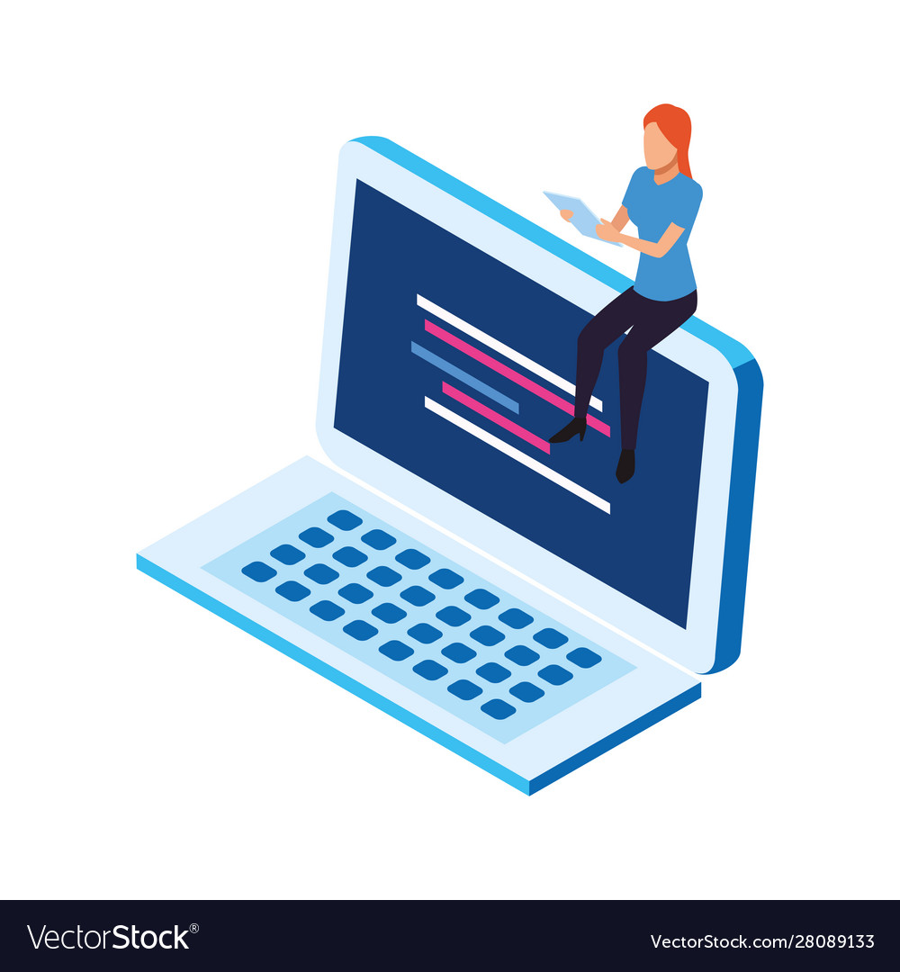 Avatar woman sitting on a laptop computer Vector Image