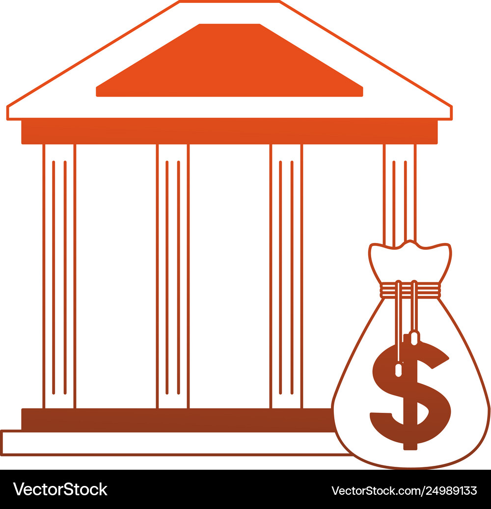 Bank building symbol red lines Royalty Free Vector Image