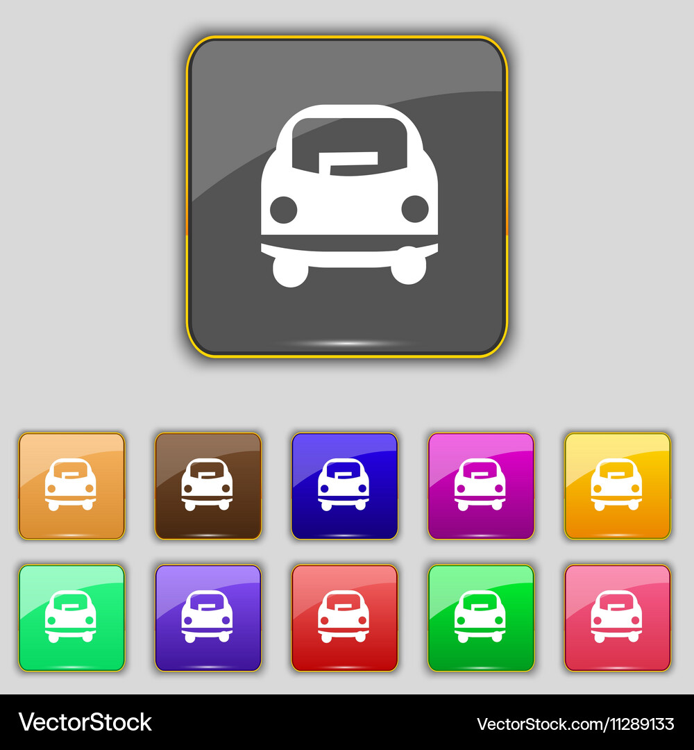 Car icon sign set with eleven colored buttons Vector Image