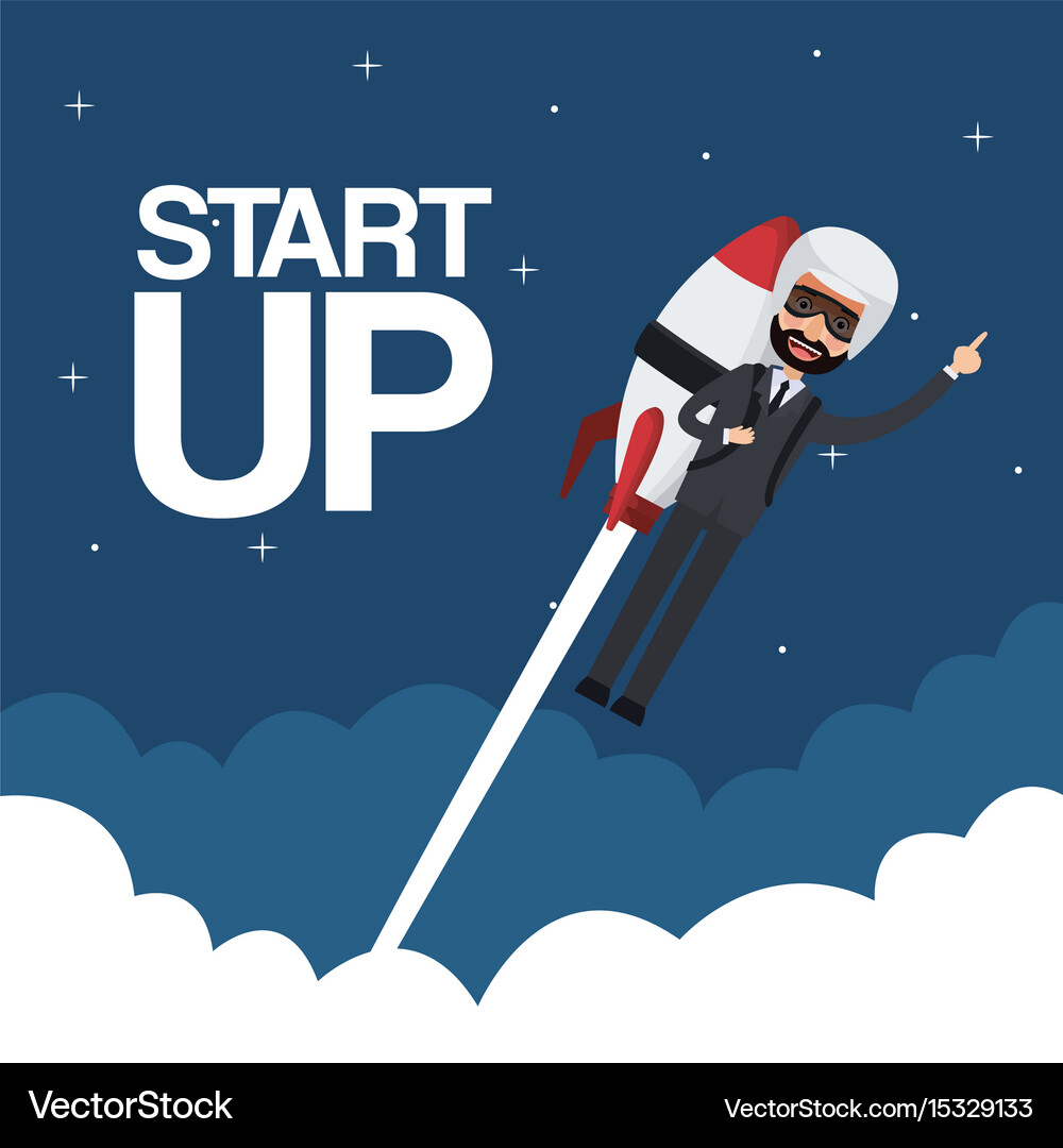 Cloud landscape background star up business man Vector Image