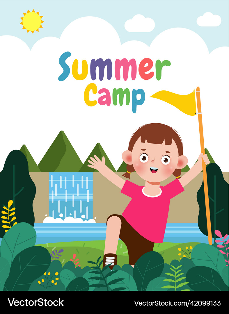 Kids summer camp banner template background Vector Image