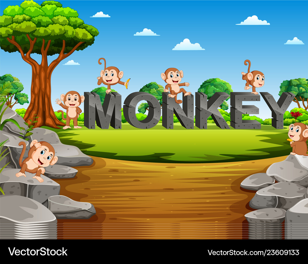 Monkey are playing on the alphabet Royalty Free Vector Image