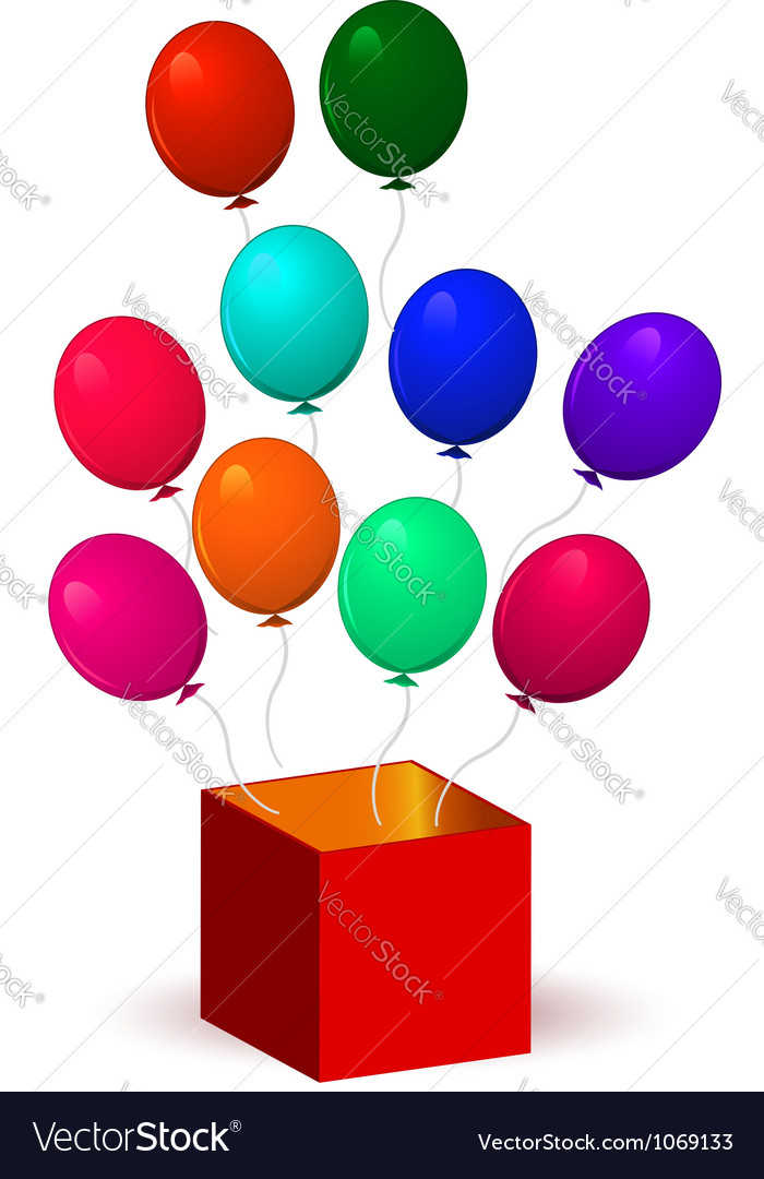Open box with balloons Royalty Free Vector Image