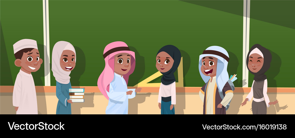 Arab school children group pupils standing Vector Image