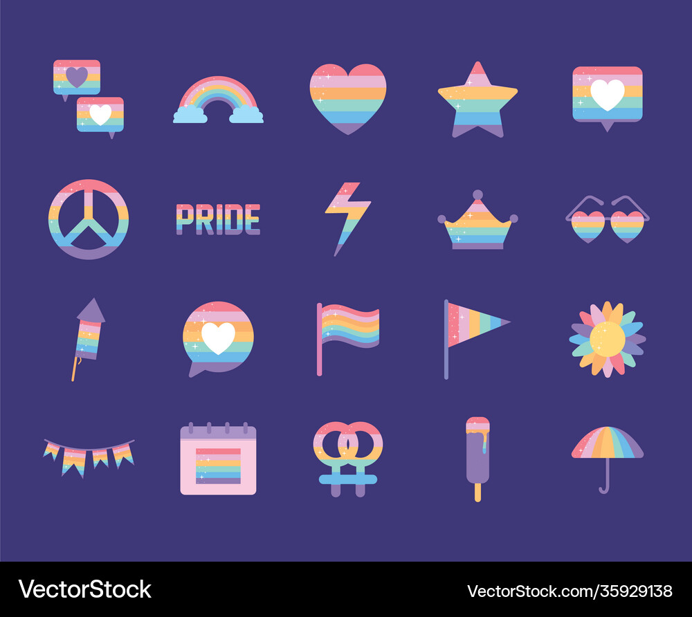 Bundle icons with lgbtq pride colors Royalty Free Vector