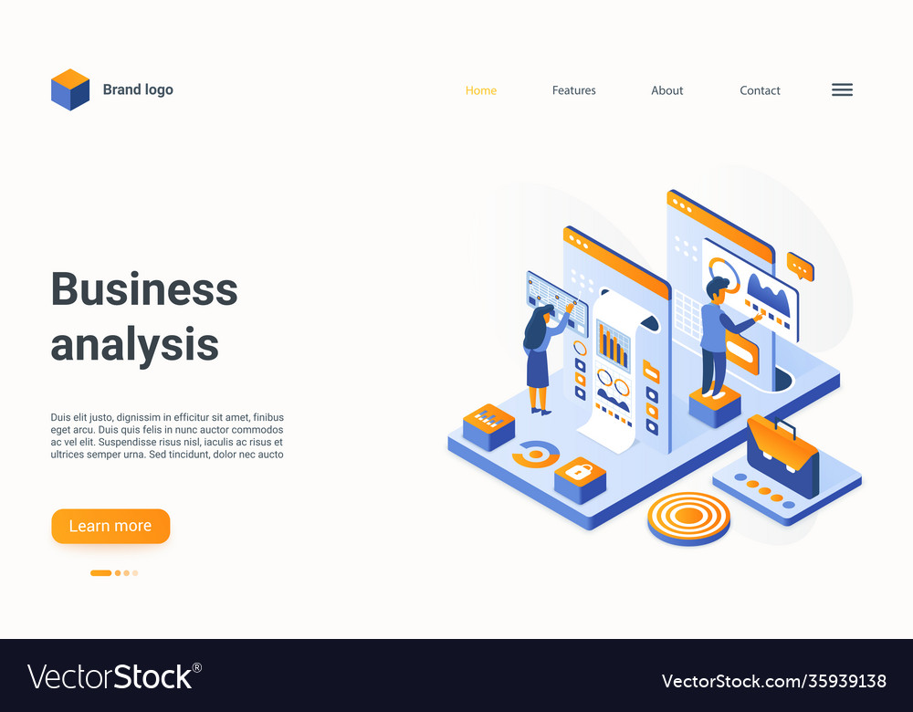 Business analysis isometric landing page Vector Image