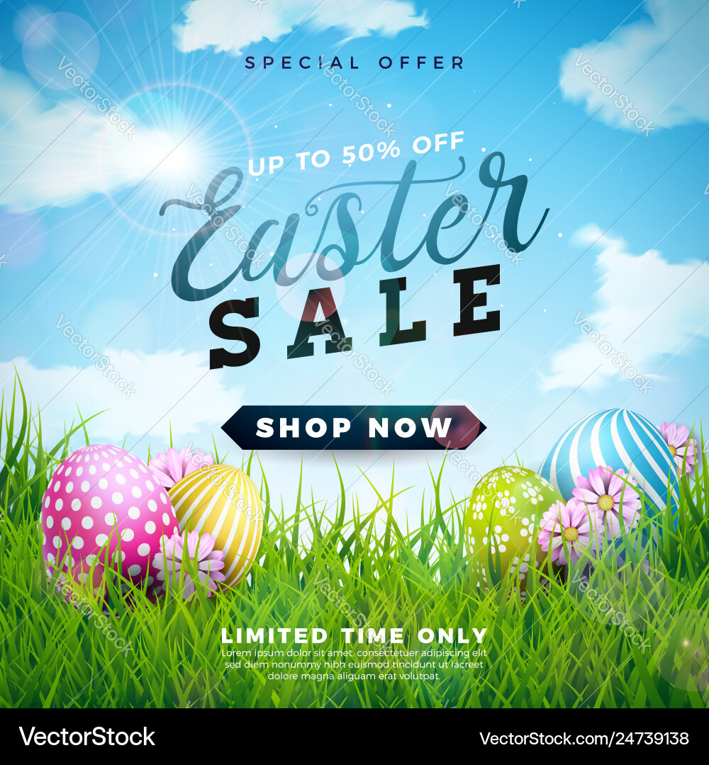Easter sale with color painted egg Royalty Free Vector Image