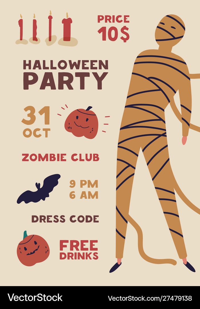Halloween party flat poster template Royalty Free Vector