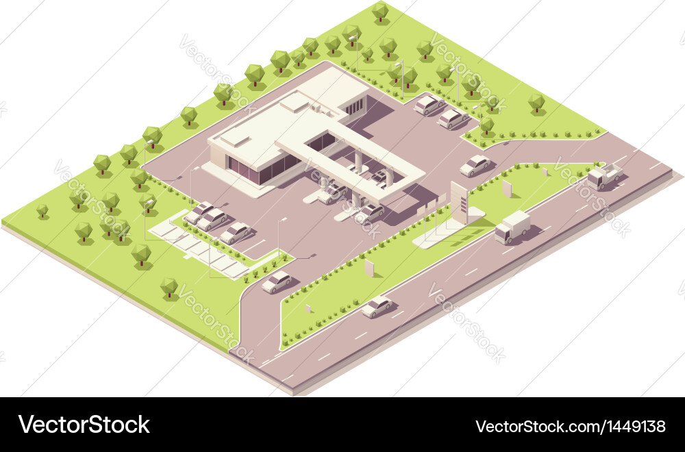 Isometric filling station building Royalty Free Vector Image