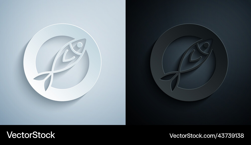 Paper cut dried fish icon isolated on grey Vector Image