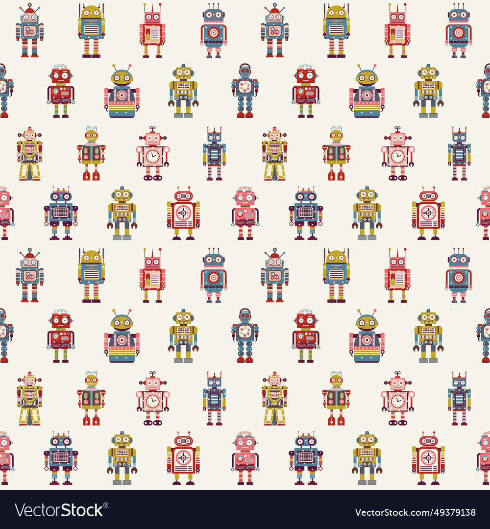 Retro tin toys and vintage robots pattern Vector Image