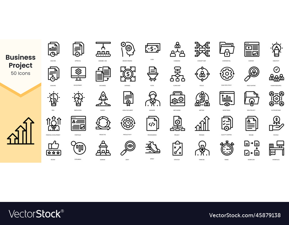 Set of business project icons simple line art Vector Image
