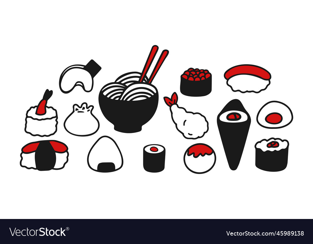 Set of japanese food symbols Royalty Free Vector Image