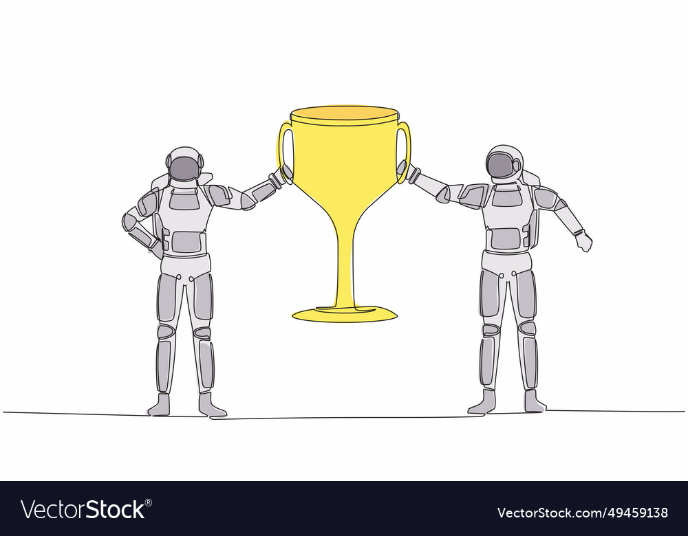 Single continuous line drawing two astronaut Vector Image