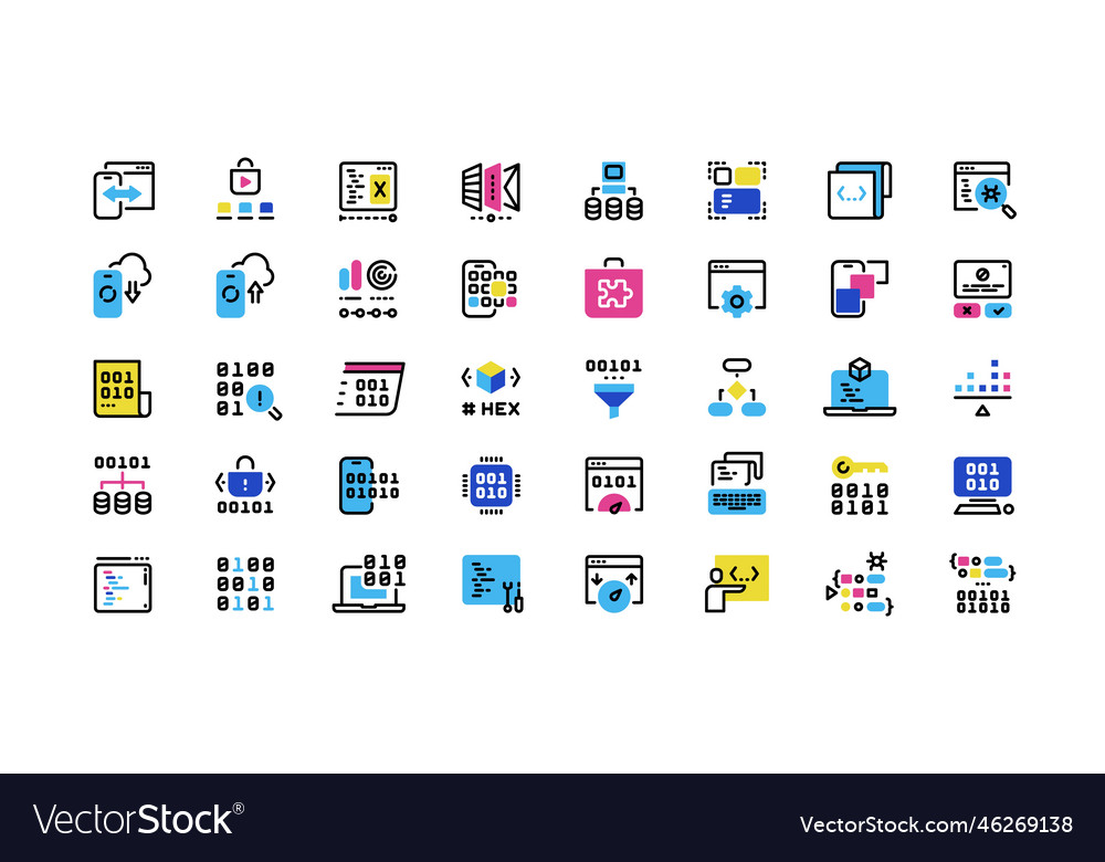 Software development line icons program coding Vector Image Software development line icons program coding Vector Image