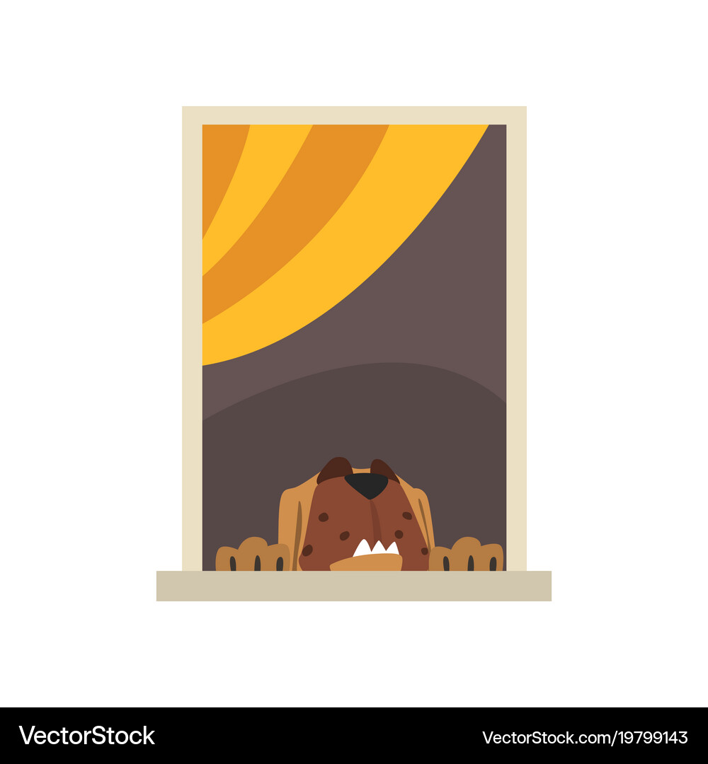 Big brown dog looking through window cartoon Vector Image