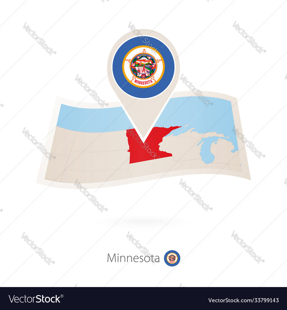 Folded paper map minnesota us state with flag Vector Image