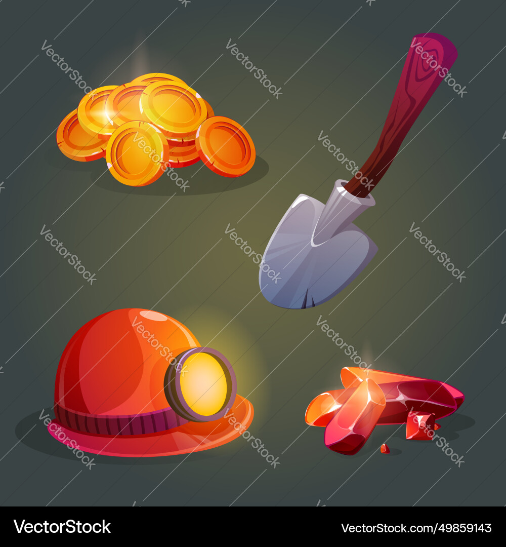 Gold and gemstone mine game icons Royalty Free Vector Image