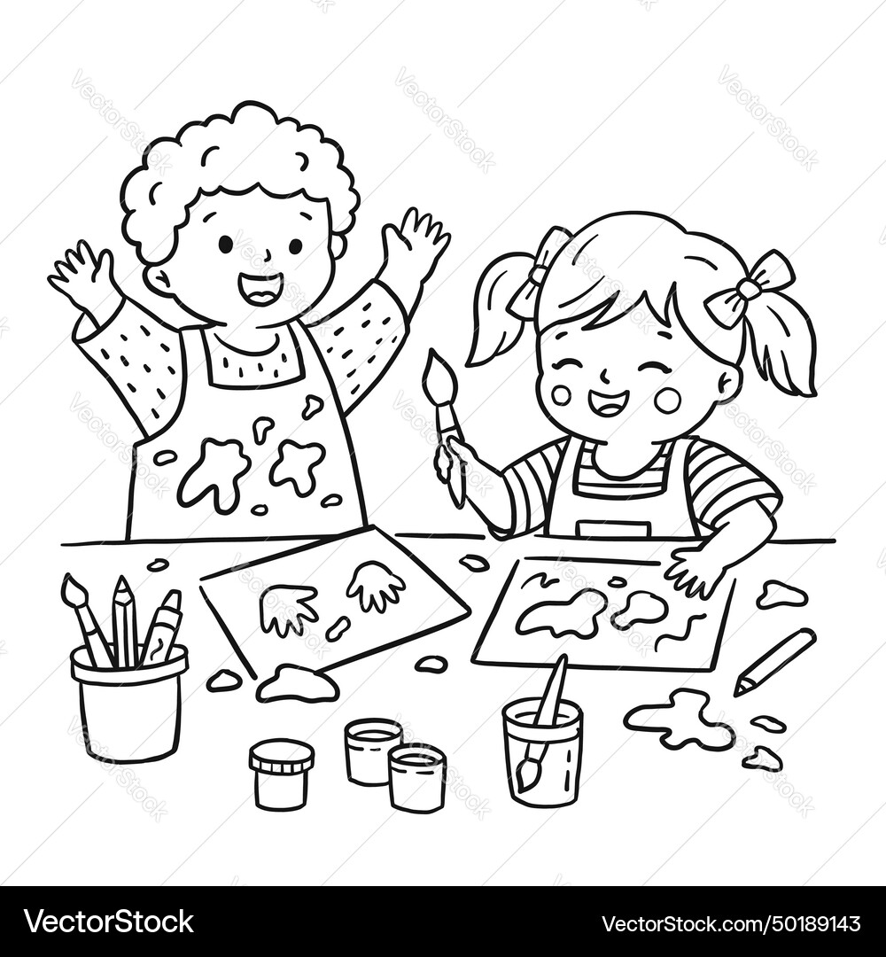 Kids drawing at kindergarten Royalty Free Vector Image