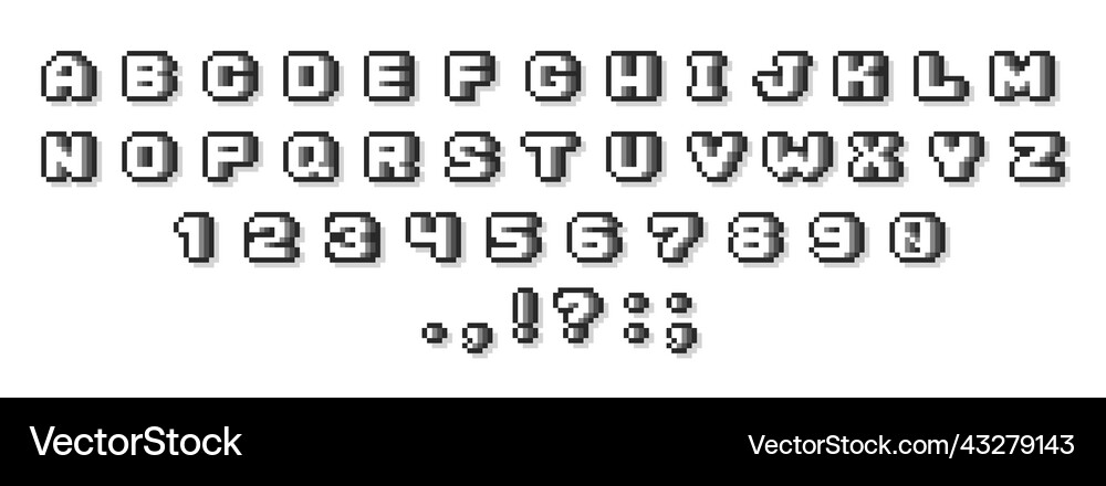 Pixel alphabet font retro video game 8-bit Vector Image