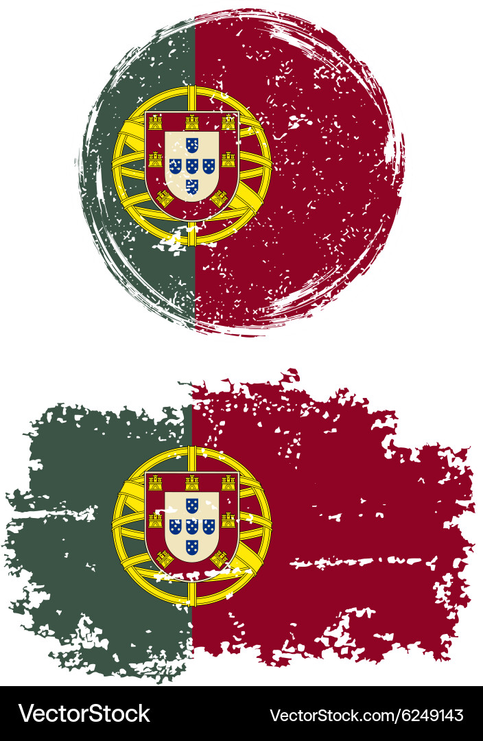 Portuguese round and square grunge flags Vector Image