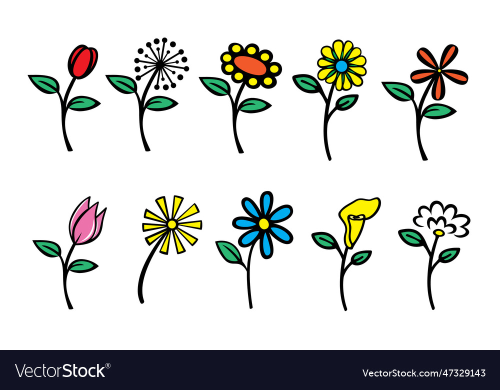 Set of hand drawn doodle flowers Royalty Free Vector Image