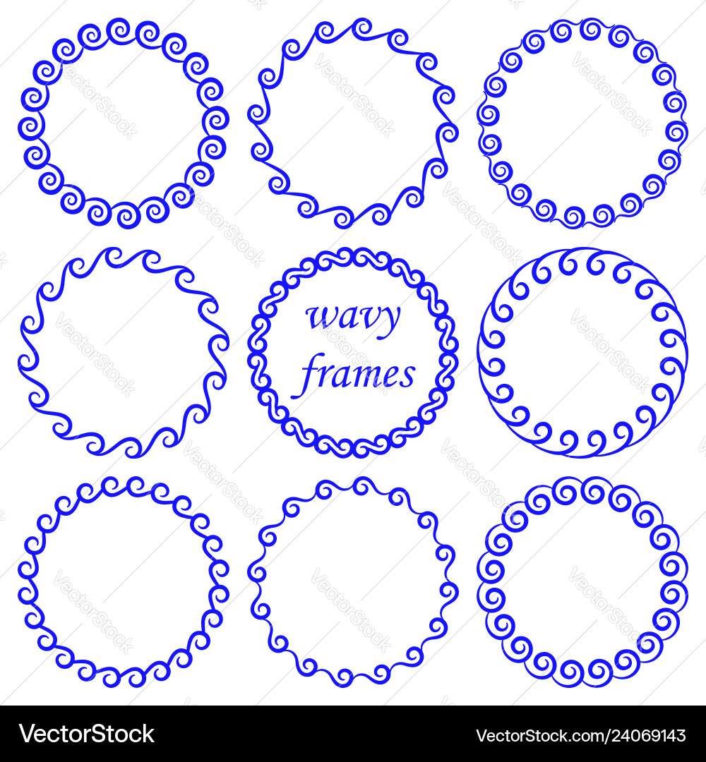 Set of round wavy blue frames on white background Vector Image