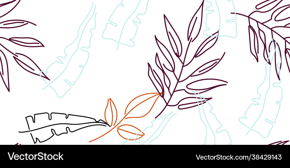 Tropical leaf modern print pastel one line drawing