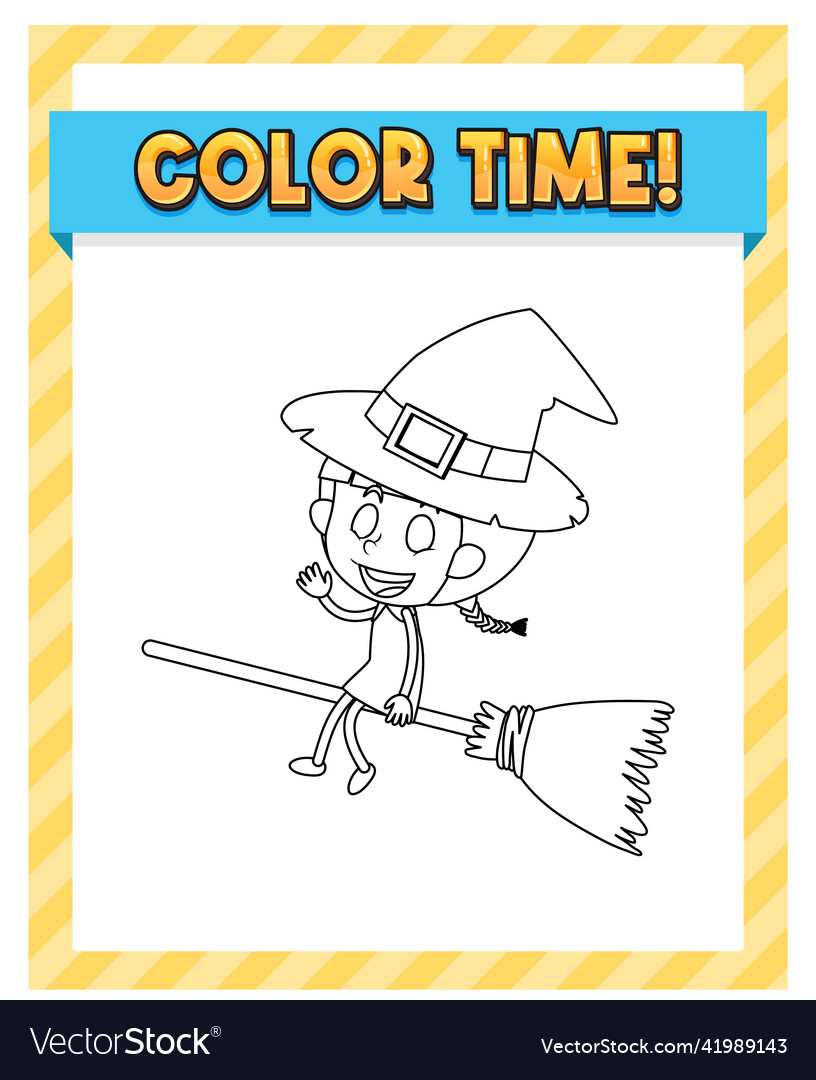 Worksheets template with color time text and witch